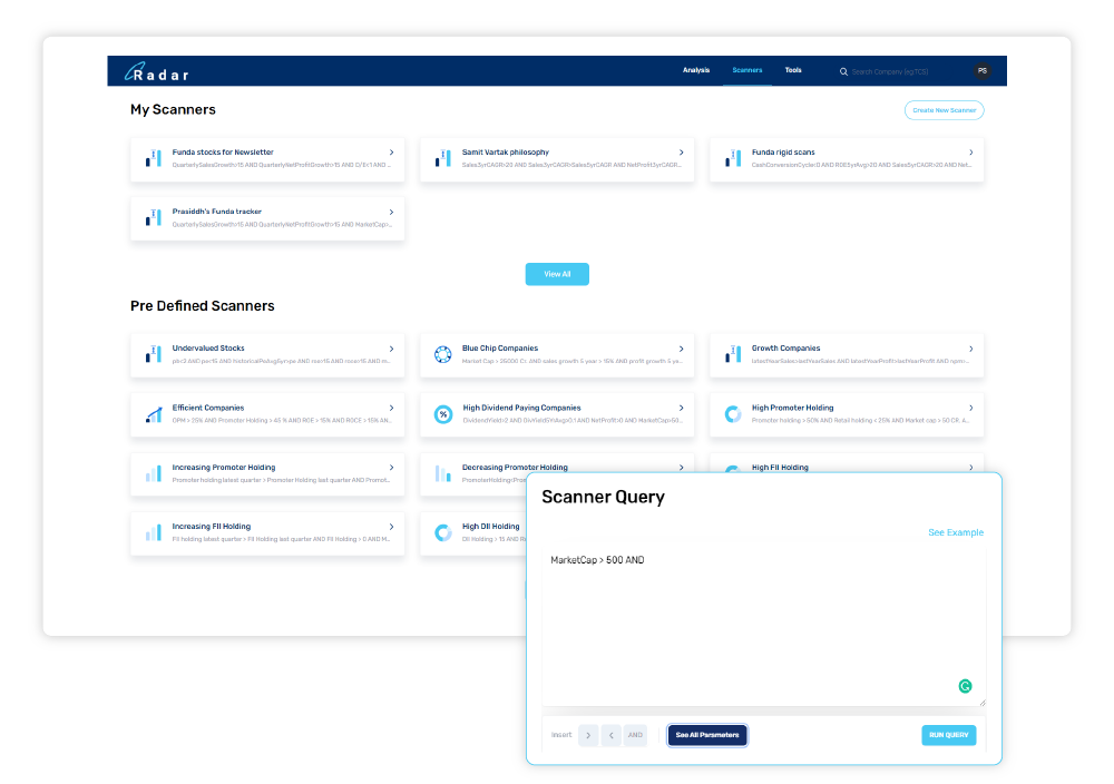 Radar - Fundamental Analysis tool for Indian Stocks